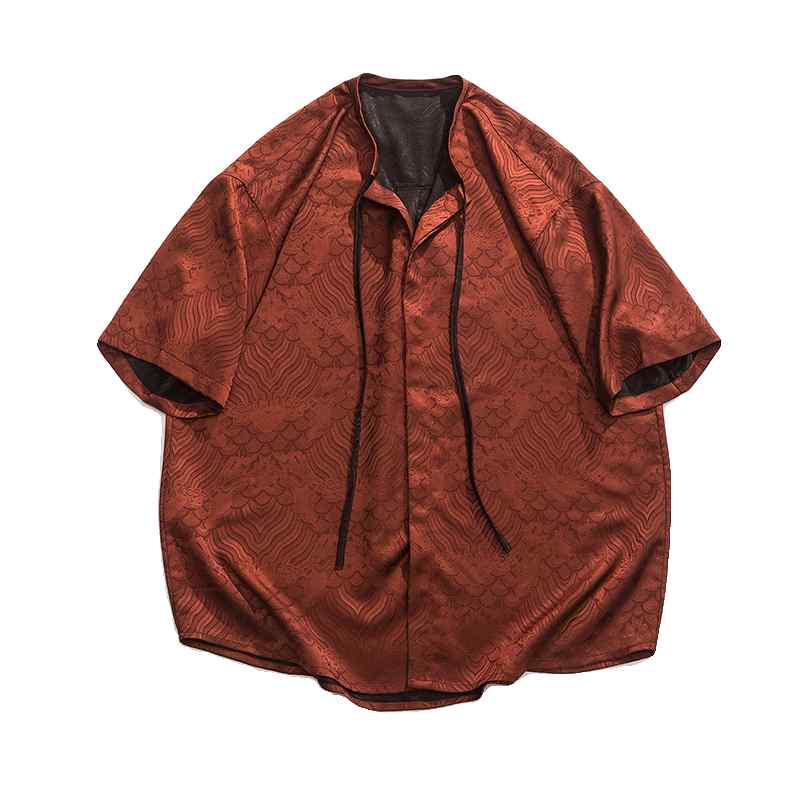 チャイナ風 シャツ メンズ サテン 半袖 夏 紳士 漢服 唐 大きいサイズ ゆったり おしゃれ リゾート カジュアル 5分袖 カラー 赤 黒 黄色