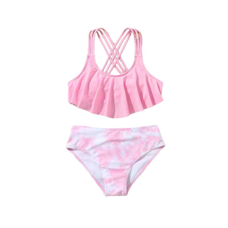 キッズ 水着 女の子 ビキニ かわいい フリル ハイウエスト アジャスター 大きいサイズ ノースリーブ シンプル スイカ ボタニカル柄 ボーダー プール 海水浴 夏 ピンク 緑 黒