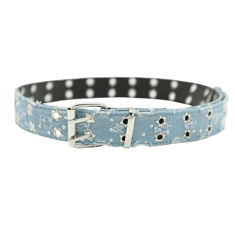 ベルト レディース ジーンズ おしゃれ 太め デニム 合金 ダブルバックル バタフライ 夏 アメリカン ウエストマーク 引き締め スカート パンツ カジュアル 青