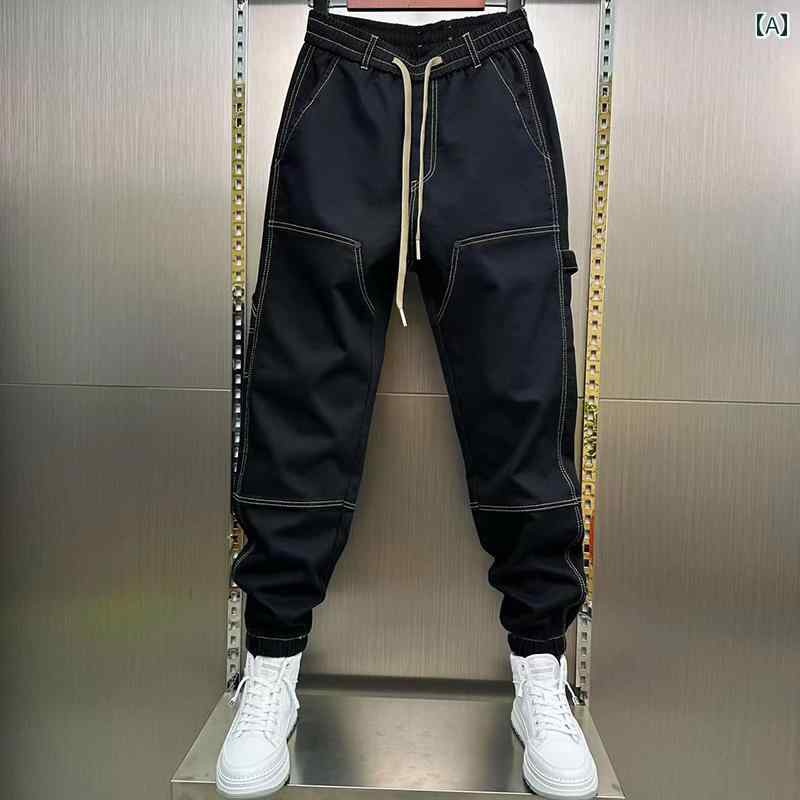 ジョガーパンツ メンズ 秋 ゆったり 黒 カジュアル 普段使い ステッチ 作業着 ポケット ロング シンプル おしゃれ ウエストゴム おでかけ アウトドア