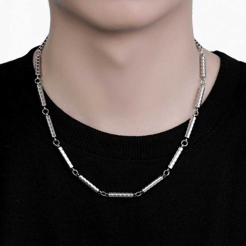 ネックレス メンズ シンプル 竹節模様 チェーン 50cm チタン 合金 男女兼用 ヒップホップ 普段使い おしゃれ アクセサリー シルバー