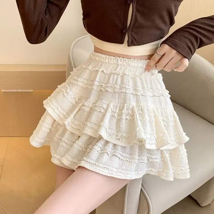 シルエット: ケーキスカート ウエスト: ナチュラルウエスト スカート丈: ミニ 素材: ポリエステル サイズ: S.M.L.XL カラー: アプリコット.ホワイト