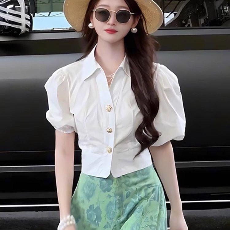 シルエット: スリム 袖タイプ: パフスリーブ 機能: 紫外線対策 袖丈: 半袖 ネックタイプ: ポロカラー 着丈: ショート 柄: 無地 前立て: シングルボタン サイズ: 3XL.2XL.S.M.L.XL カラー: イエロー.ホワイト.ピンク