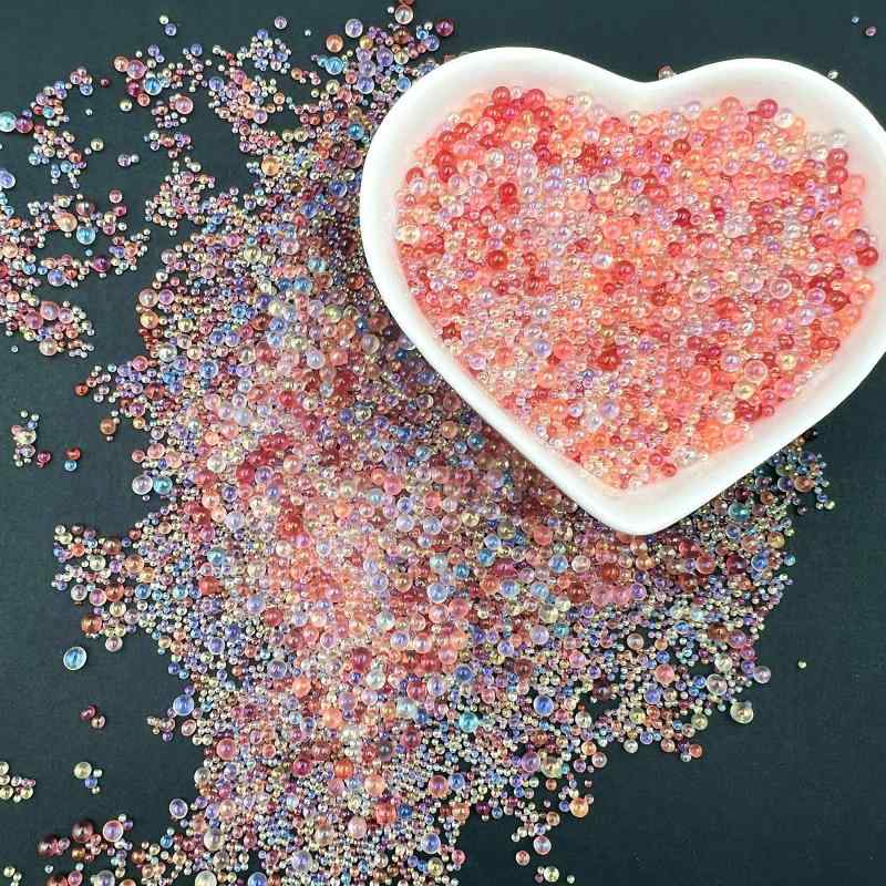 穴なしバブルビーズ レジン封入 DIY クラフト 1-3mm ガラスビーズ ネイルパーツ 約200g 装飾充填物 ラウンド ルース ジュエリー作成用 ネイルアート・パール🌟お得なパッケージ：1パックの無孔ビーズは約200gで...