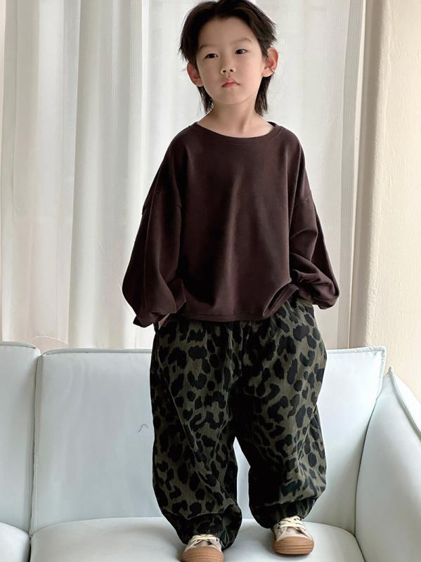 キッズ ズボン 男の子 子供 ベビー 幼児 男女兼用 パンツ ルーズ ロング ヒョウ柄 ポケット レトロ カジュアル おしゃれ 春秋 外出 レジャー 韓国