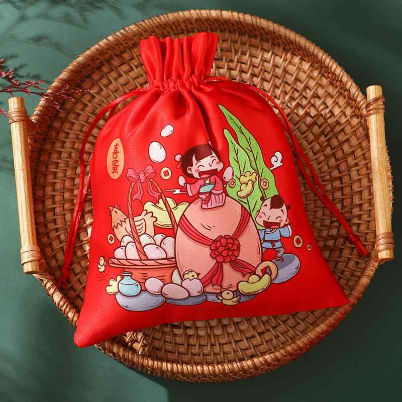 素材: サテンサイズ：大サイズ18X22CM【約10-14個の卵または0.5kgの金冠梅糖収納可能】商品：両面プリント