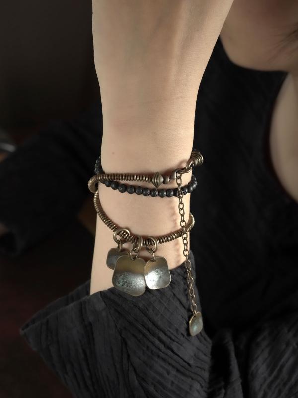 ブレスレット メンズ レディース 火山石 銅 ビーズ チェーン エスニック ボヘミアン おしゃれ アクセサリー 小物 プレゼント カップル 誕生日 記念日 レトロ