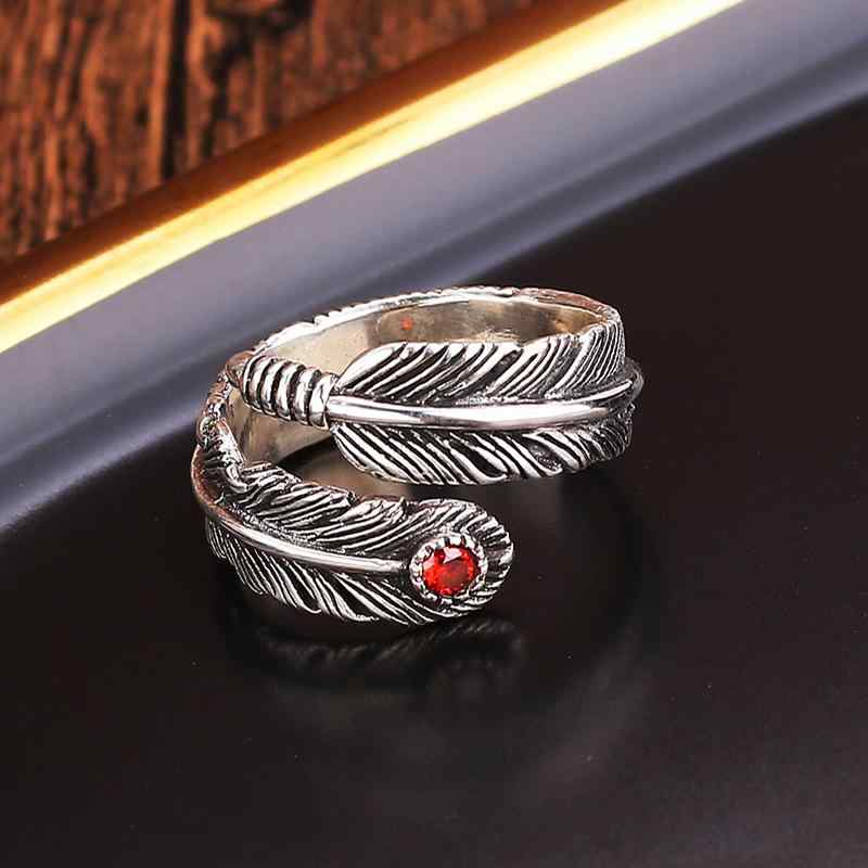 アクセサリー 指輪 男女兼用 シルバー925 レトロ ハンドメイド 羽根 オープン リング フリーサイズ 調整可能 おしゃれ カップル ペア