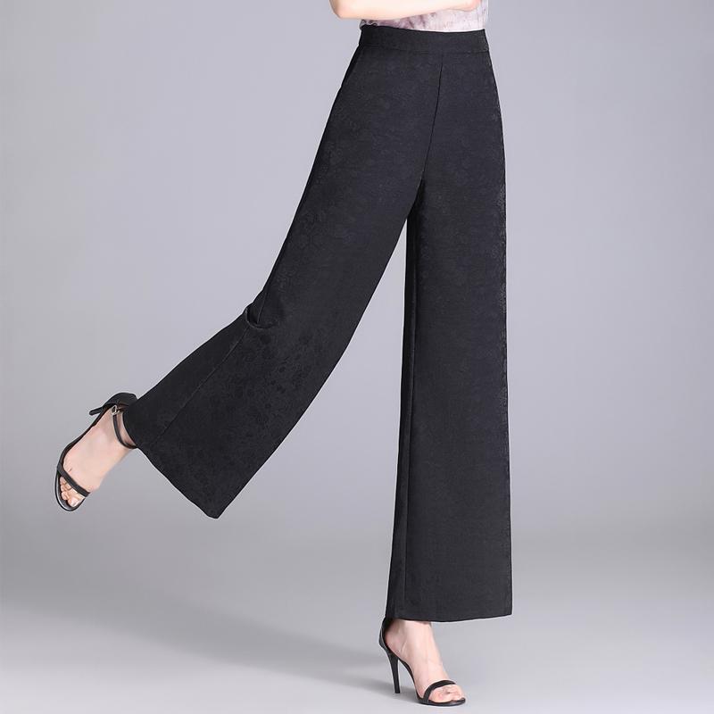 ワイドパンツ レディース きれいめ 夏 薄手 ハイウエスト ゆったり ロング ストレート 中国 花柄 ジャカード織り 着痩せ 大きいサイズ 通勤 黒 おしゃれ