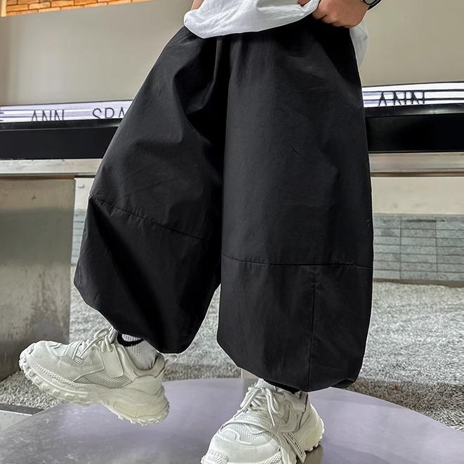 子供服 男の子 ズボン 男児 キッズ 大きいサイズ 夏 薄手 防蚊 カジュアル ゆったり バルーン ランタン パンツ 九分丈 グレー 黒 無地 シンプル