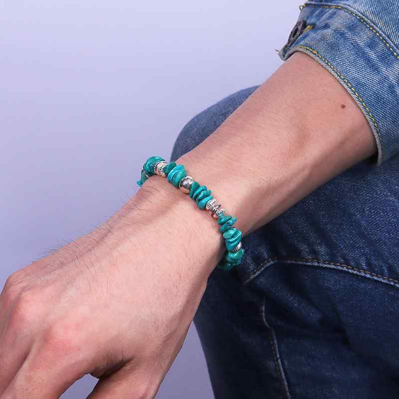ブレスレット メンズ アクセサリー 小物 手首 おしゃれ レトロ ターコイズ ストーン シルバー ハンドメイド ビーズ ユニバーサル