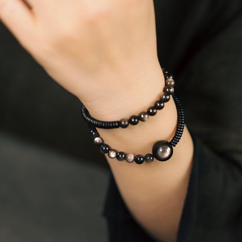 ブレスレット メンズ レディース 黒檀木 銀曜石 木製 ビーズ エスニック レトロ カジュアル 小物 アクセサリー カップル プレゼント おしゃれ