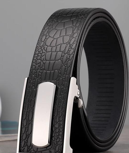 穴なし ベルト メンズ 大人 外出用 ビジネス オフィス タングステン鋼 牛革 レザー 自動バックル シングルループ 柔らかい 大きいサイズ おしゃれ シンプル 金 銀 黒