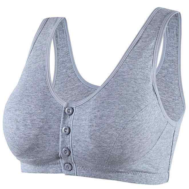 ブラジャー 大きいサイズ レディース シニア 下着 フロントボタン ノンワイヤー 柔らかい 夏 薄手 綿 フルカップ スポンジパッド セット 黒 グレー ベージュ 無地