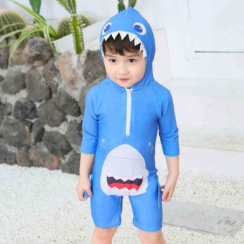水着 赤ちゃん 男の子 フィットネス 練習用 プール 海水浴 子供 オールインワン フード付き サメ 日焼け防止 速乾 長袖 青サイズ：M[推奨身長80-95cm] L[推奨身長95-105cm] XL[推奨身長105-115cm] 2XL...