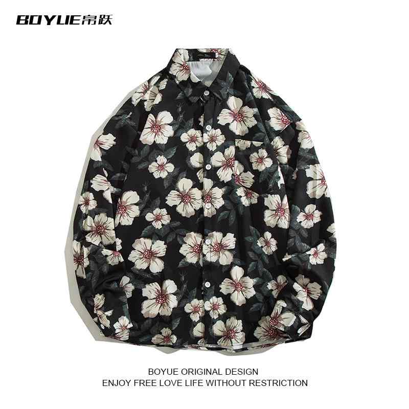 シャツ 長袖 メンズ 花柄 レトロ 和風 プリント ゆったり 秋 男女兼用 カップル カジュアル トップス ボタン フロント 大きいサイズ 黒サイズ: M L XL 2XL 3XLパターン: 花衿の種類：ポインテッドカラー（レギュラー）色:...