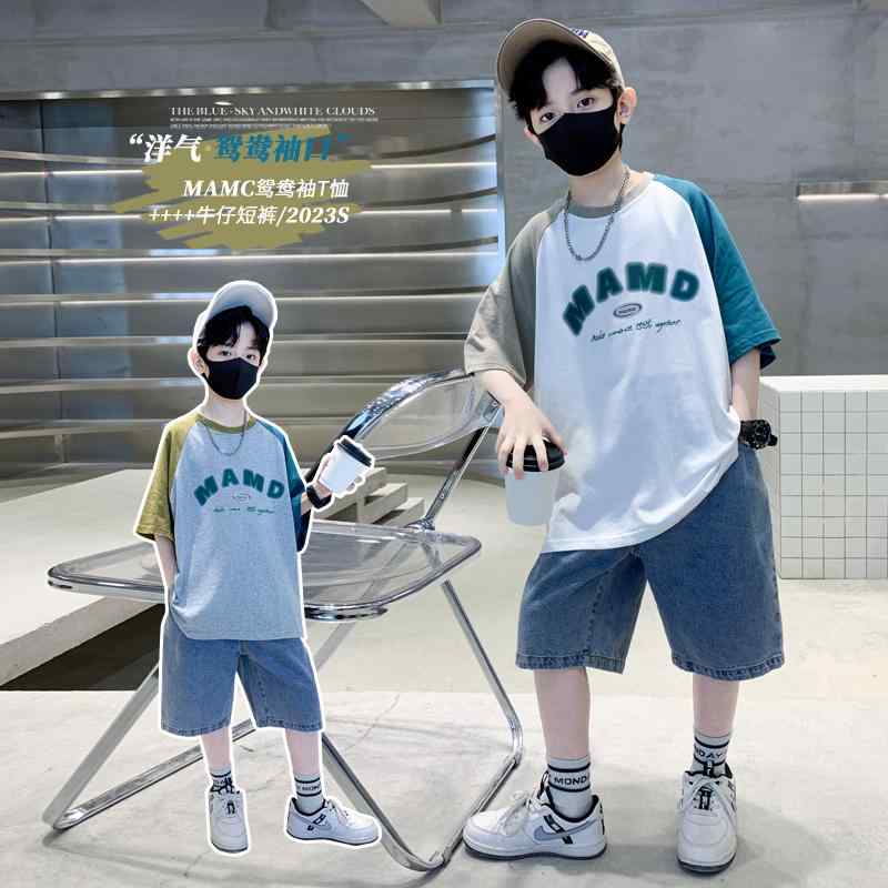 生地: 綿パターン: アルファベット性別：男性服の前立て: プルオーバー色の分類：ホワイト .グレー .シングル Tシャツホワイト. シングル Tシャツ グレー組み合わせ形態：半袖パンツ参考身長：120cm 130cm 140cm 150c...