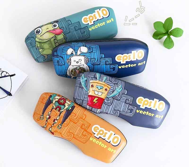 メガネケース こども サングラス 男の子 女の子 PUレザー 裏地 傷つけにくい 持ちやすい ポータブル かわいい イラスト オレンジ 緑 青