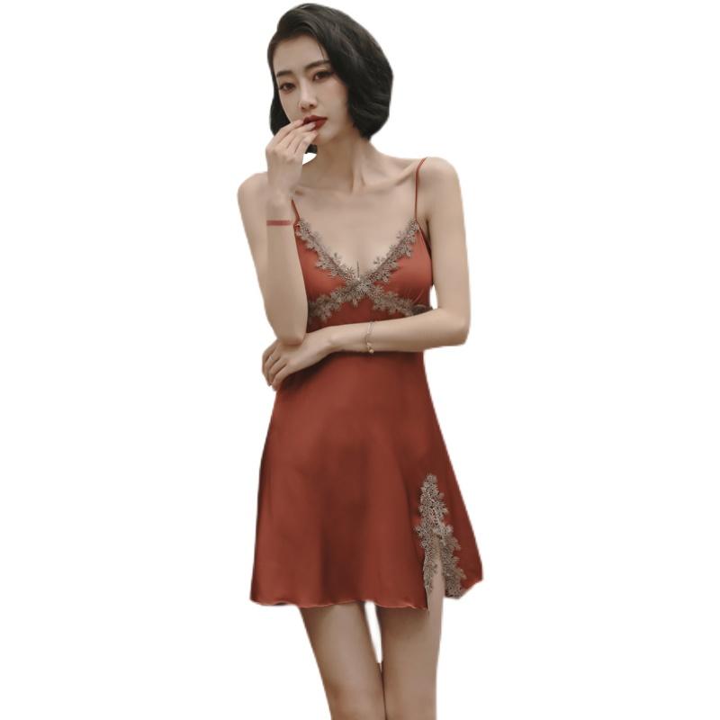 ベビードール レディース セクシー キャミソール ワンピース Vネック ひんやり ネグリジェ レース スリット 夏 胸パッド 黒 青 オレンジサイズ: 160(M) 165(L) 170(XL)襟のタイプ: Vネック色の分類: 青.黒.黄色...