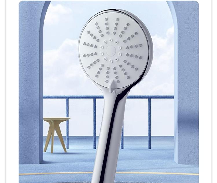 シャワーヘッド ホース付き ホルダー セット 家庭 浴室 5段階調節 手元切り替え お手入れ簡単 錆びにくい ABS メッキ シリコン 丸型 シンプル シルバー 黒素材：ABS