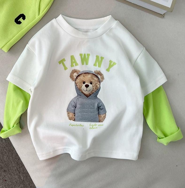 長袖Tシャツ キッズ かっこいい ユニセックス ベビー 重ね着風 春秋 綿 カジュアル ラウンドネック クマ 恐竜 90-140cm ホワイト ブラック生地: 綿パターン: 漫画アニメ襟のタイプ：ラウンドネック該当する性別：ユニセックス参考...