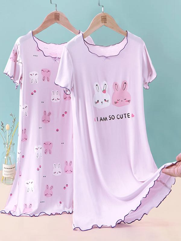パジャマ キッズ 半袖 女の子 ワンピース 春夏 ラウンドネック ゆったり リボン 涼しい 薄手 ソフト 通気 ルームウェア かわいい うさぎ 花柄 ハート 紫 ピンク 大きいサイズ該当する性別：女性参考身長：110cm 120cm 130...