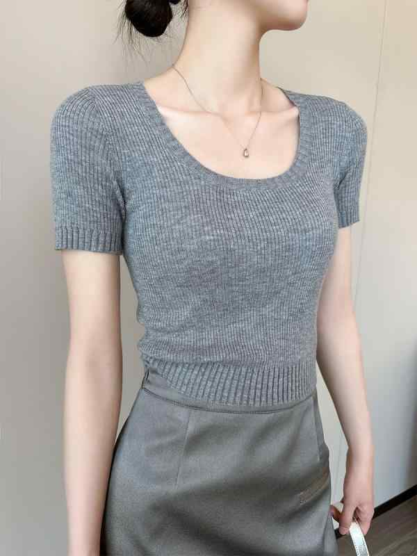 サイズ: SML生地: ビスコース襟：スクープネック服の前立て: プルオーバー色の分類: グレー ブラック袖丈:半袖衣類バージョン: スリムフィット