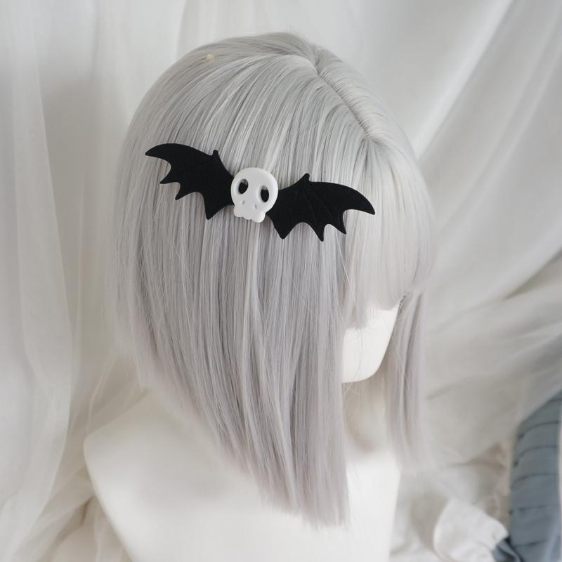 ハロウィン 仮装 ヘアピン 子供 大人 女性 クリップ 髪飾り 小物 衣装 コスプレ ゴスロリ 簡単 お手軽 1ペア かわいい コウモリ スカル