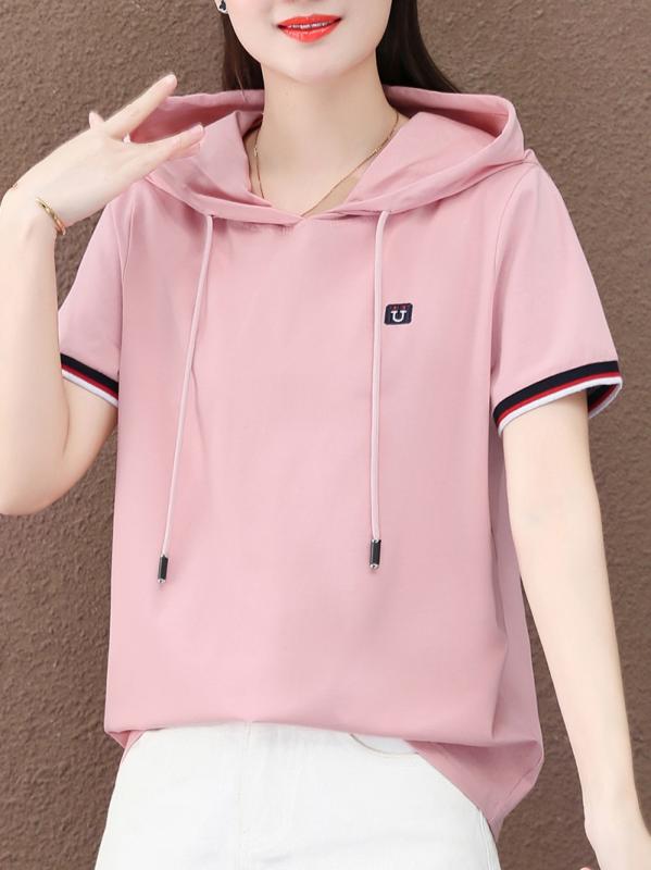 パーカー 半袖 レディース 夏 フード Tシャツ ゆったり プルオーバー トップス 普段着 お出かけ カジュアル シンプル ピンク 白 青襟のタイプ: フード付きスリーブタイプ:レギュラー適用季節：夏袖丈:半袖服装バージョン：ゆったりタイプ...