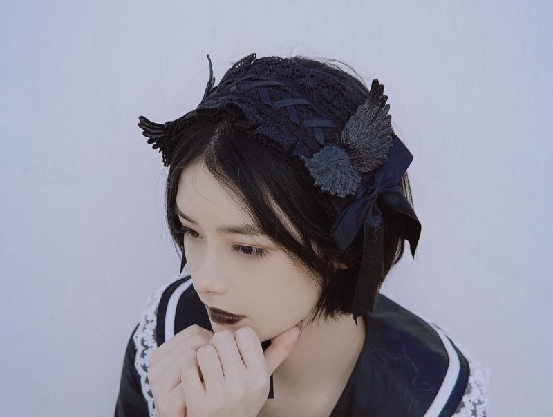 ハロウィン コスプレ 衣装 仮装 可愛い 大人 ヘアアクセサリー カラス 羽 レース カチューシャ ダーク ゴシック ライト ロリータ パーティー イベント 小道具 舞台 ブラック ホワイト ピンク リボン