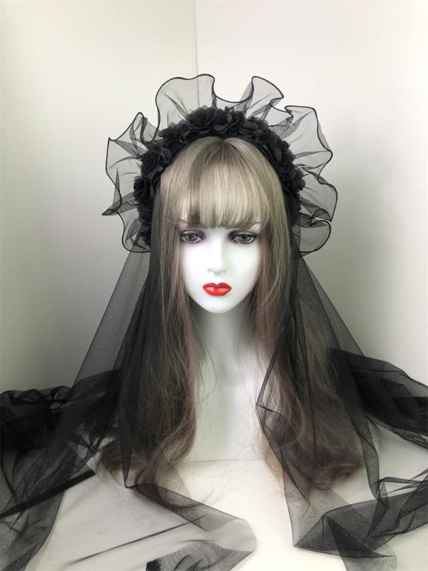 ハロウィン コスプレ 衣装 仮装 魔女 可愛い レース ベール イベント パーティー 小道具 舞台 ヘッドドレス ブラック ロリータ ゴシック