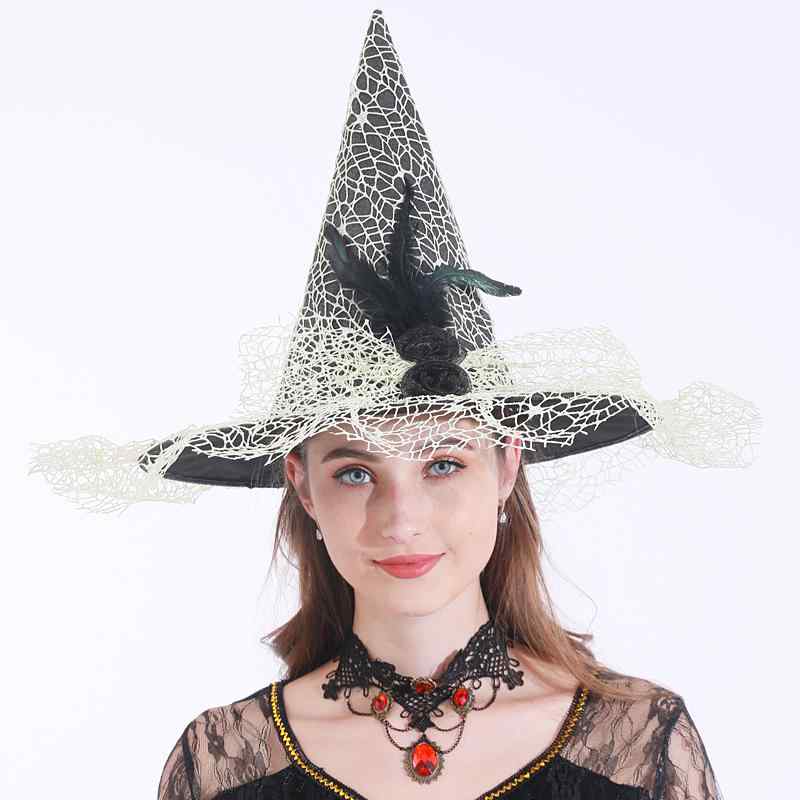 ハロウィン 魔女 帽子 コスプレ 仮装 大人 被り物 おもしろ パーティーグッズ 衣装 ウィザード ウィッチ ハット 魔法使い マジシャン とんがり帽 小道具 変装 ショー パフォーマンス 文化祭 イベント レース 花 ローズ フェザー ホ...