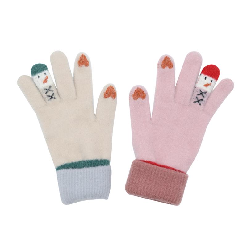 手袋 レディース 冬 暖かい 厚手 保温 防寒 外出用 普段使い 通学 スマホ対応 五本指 クリスマス風 プレゼント 韓国 ふわふわ かわいい ベージュ ピンク