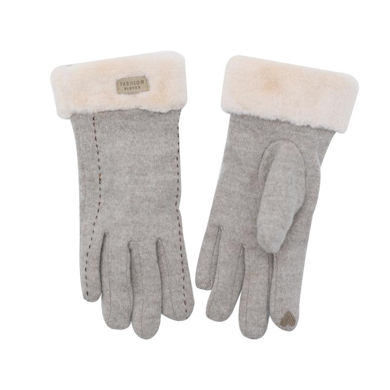 手袋 レディース 冬 暖かい 防寒 保温 厚手 裏起毛 もこもこ ふわふわ スマホ対応 五本指 シンプル おしゃれ カーキ グレー ラベル