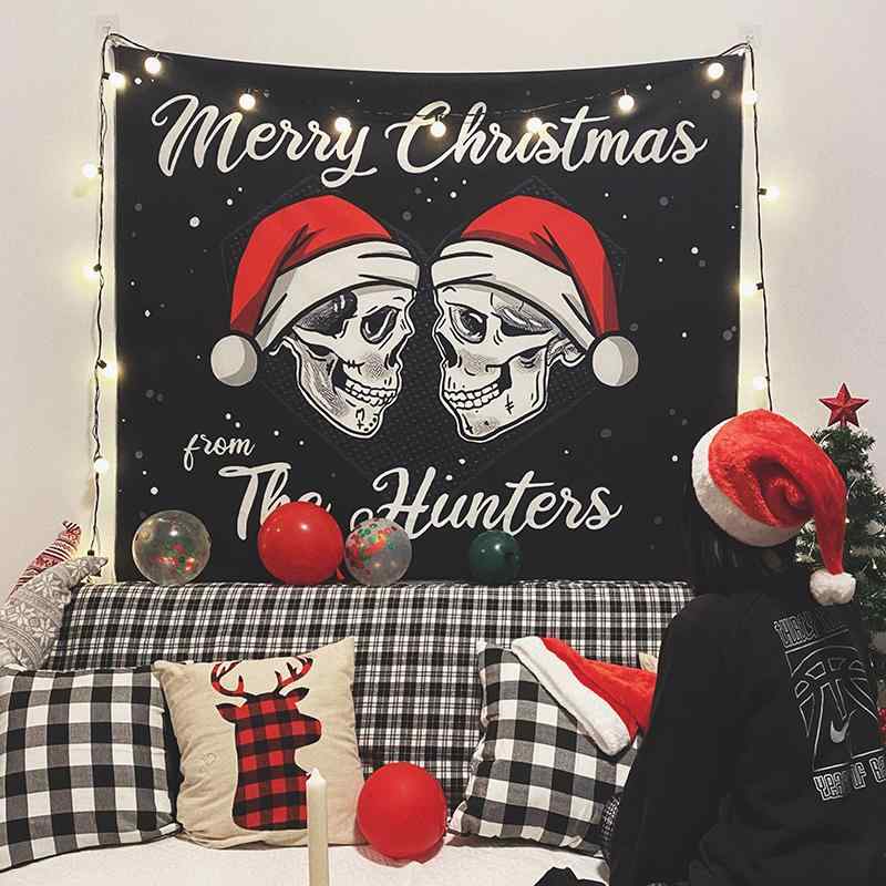 タペストリー 大きいサイズ ダー クリスマス パーティー 装飾 背景 撮影 布 ニッチ スカル 寝室 吊り下げ 壁掛け 黒 長方形