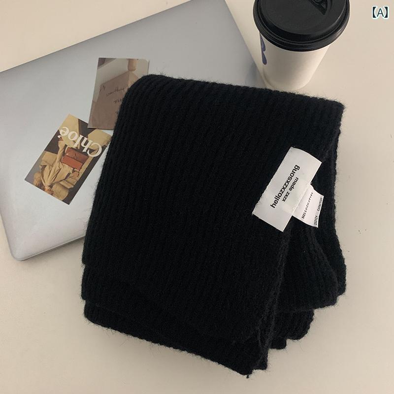 マフラー レディース ウール ニット 秋冬 韓国 普段使い 通勤 暖かい 無地 シンプル メンズ ペア ギフト カジュアル タグ ロゴ 防寒 厚手 柔らかい 黒 カーキ アイボリー