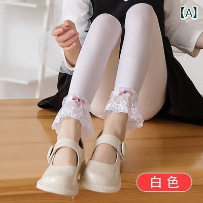 レギンス キッズ スパッツ 女の子 春秋 薄手 ひんやり 涼しい レース フリル リボン 九分丈 個性的 カジュアル かわいい 白 黒 ピンク 花柄