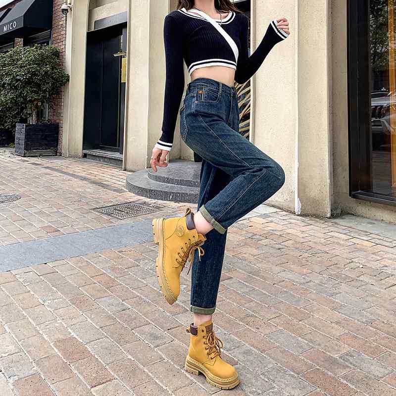 クロップドパンツ レディース デニム カジュアル 小柄な人向け 大きいサイズ ゆったり 普段使い レジャー 春秋 ストレートジーンズ バギー ハイウエスト ジッパー ポケット 九分丈 青