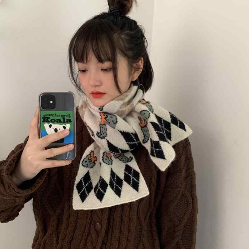 マフラー レディース 韓国 秋冬 春 ニット ウール かわいい 暖かい 保温 幾何学模様 ピンク ベージュ シンプル カジュアル 普段使い おでかけ プレゼント 柔らかい