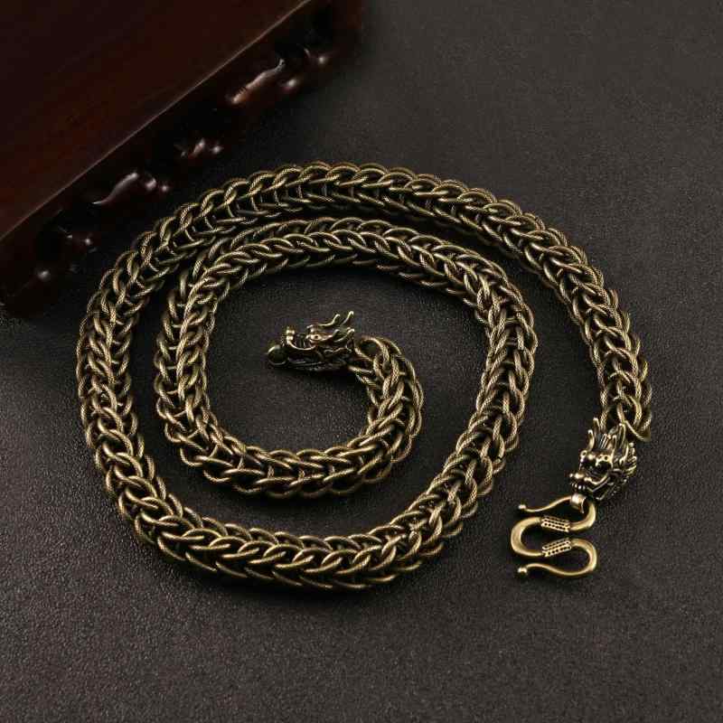 ネックレス チェーン 真鍮 ドラゴン 双頭 ツイスト ロング アクセサリー ウエスト バッグ アンティーク調 かっこいい プレゼント 誕生日117g