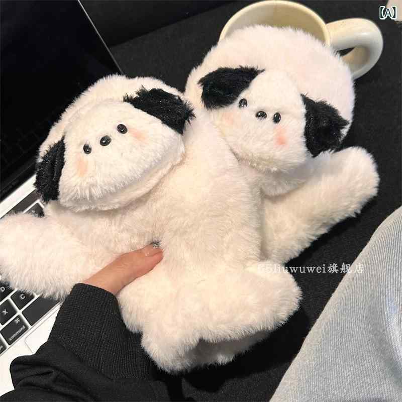 手袋 レディース 秋冬 ミトン ぬいぐるみ 子犬 かわいい 防寒 防風 厚手 裏起毛 暖かい グローブ もこもこ 通学 普段使い お出かけ プレゼント クリスマス シンプル 白 ピンク 黄色