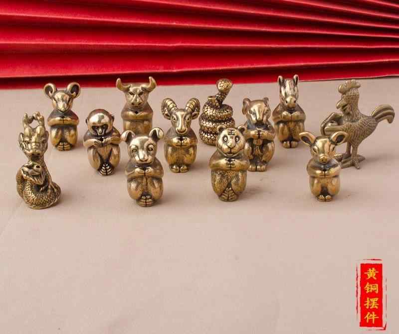 インテリア オブジェ 置物 真鍮 卓上 小さい サイズ ホーム オフィス 十二支 装飾 収集 工芸品 アンティーク調 ゴールド 馬 虎 蛇 動物 単体 セット