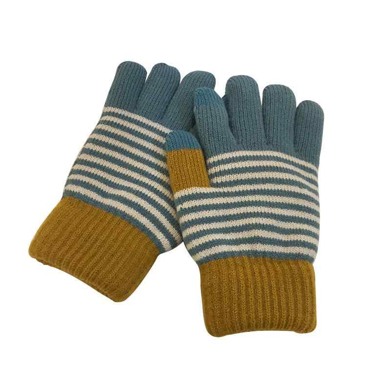 手袋 レディース スマホ対応 暖かい 厚手 裏ボア 冬 親指タッチ 5本指 防寒 保温 カラフル ボーダー フリーサイズ ユニセックス かわいい 通学 自転車 黄 グレー 青