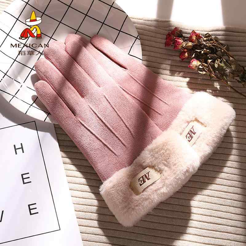 手袋 レディース かわいい 暖かい 厚手 秋冬 防風 防寒 5本指 スマホ対応 タッチスクリーン 快適 通気性 柔らかい 滑らか スエード 裏ボア キャメル ピンク 黒 屋外 外出 普段使い サイクリング プレゼント