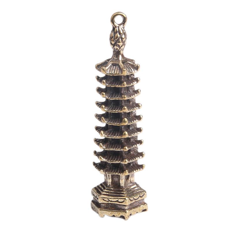 真鍮 キーホルダーパーツ ペンダントトップ アンティーク調 アクセサリー 文昌塔 チャイナ風 工芸品 彫刻 銅 小物 小さめ コレクション おしゃれ18g