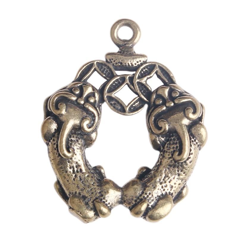 真鍮 キーホルダーパーツ ペンダントトップ アクセサリー アンティーク調 チャイナ風 工芸品 装飾 彫刻 銅 小さめ 小物 コレクション おしゃれ16g