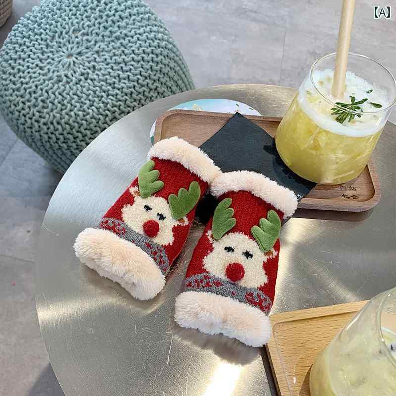 手袋 レディース 冬 暖かい 防寒 保温 厚手 スマホ対応 普段使い 外出用 もこもこ ふわふわ ミトン 五本指 クリスマス風 花 かわいい