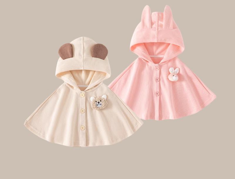 キッズ アウター 女の子 暖かい 韓国 秋冬 春 ケープ かわいい 防風 シングルブレスト ポリエステル ピンク ベージュ ウサギ ブタ クマ 普段使い ベビー シンプル おでかけ