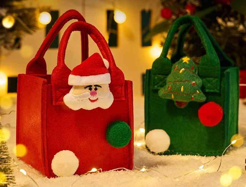 クリスマス 飾り フルーツ お菓子 バッグ ギフト 包装 手提げ 子供 持ち運び かわいい 小さめ イベント ツリー サンタ 赤 緑 ポンポン セット