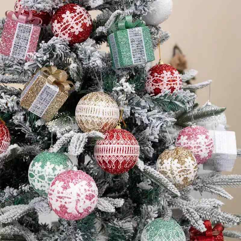 ツリー オーナメント おしゃれ 12月 冬 クリスマス 装飾 デコレーション 飾り ペンダント パッケージ 緑 赤 白 カラフル ボール プレゼント ラメ